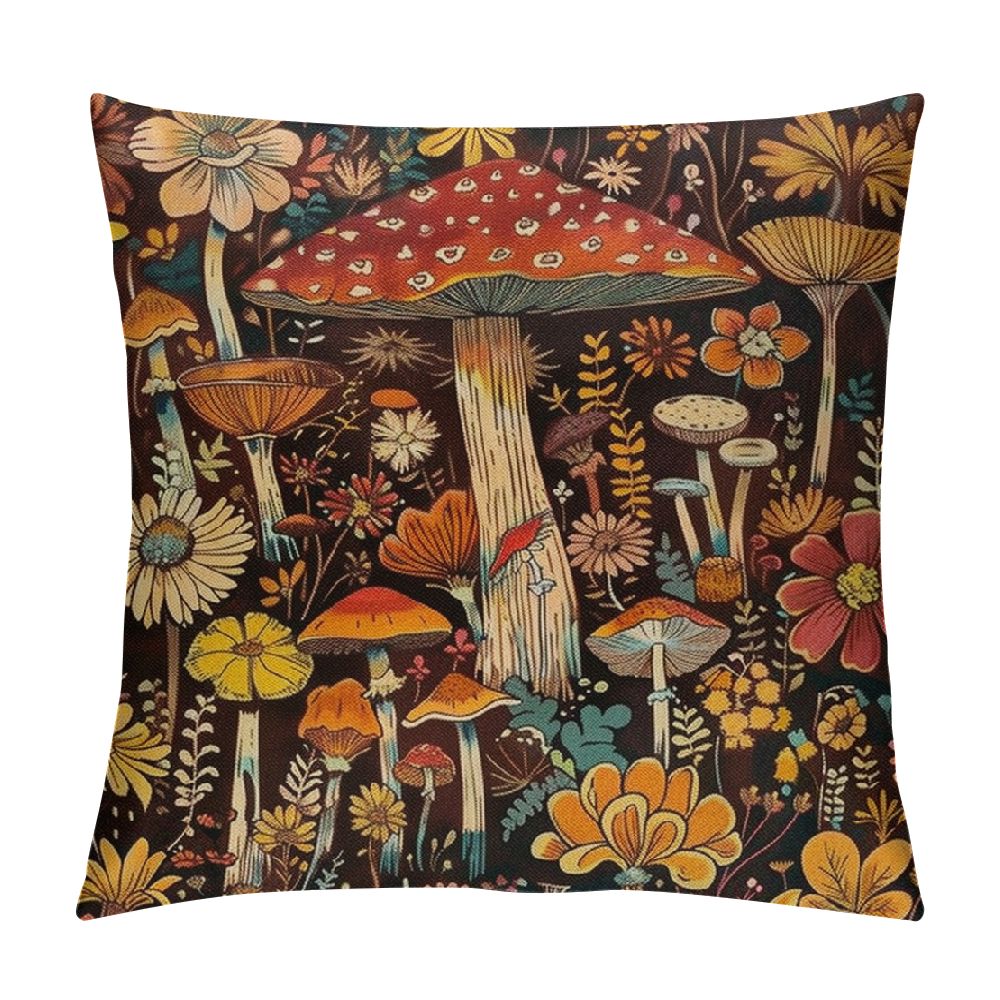 ONETECH Mushroom Cottagecore Throw Pillow Covers ,Retro 1970s Hippie ...