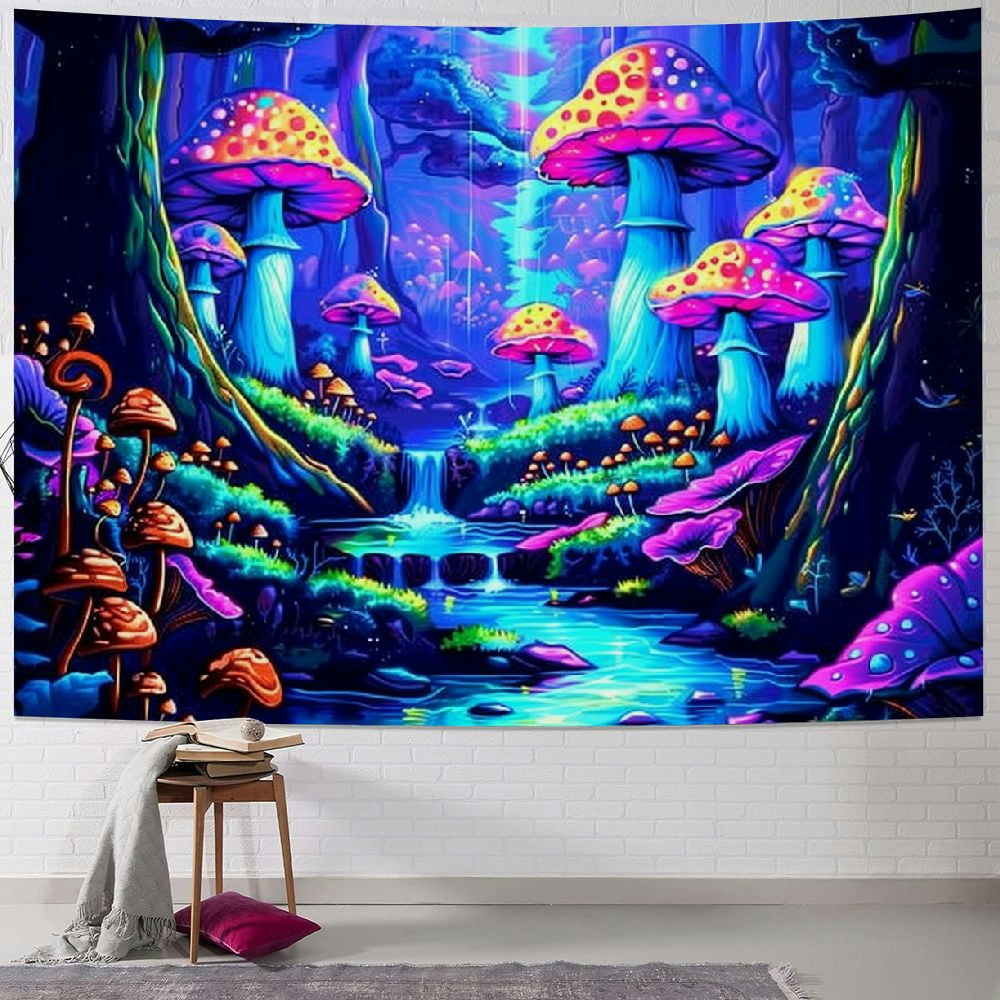 ONETECH Mushroom Forest Tapestry, Fantasy Tree Plants Fluorencent Wall ...