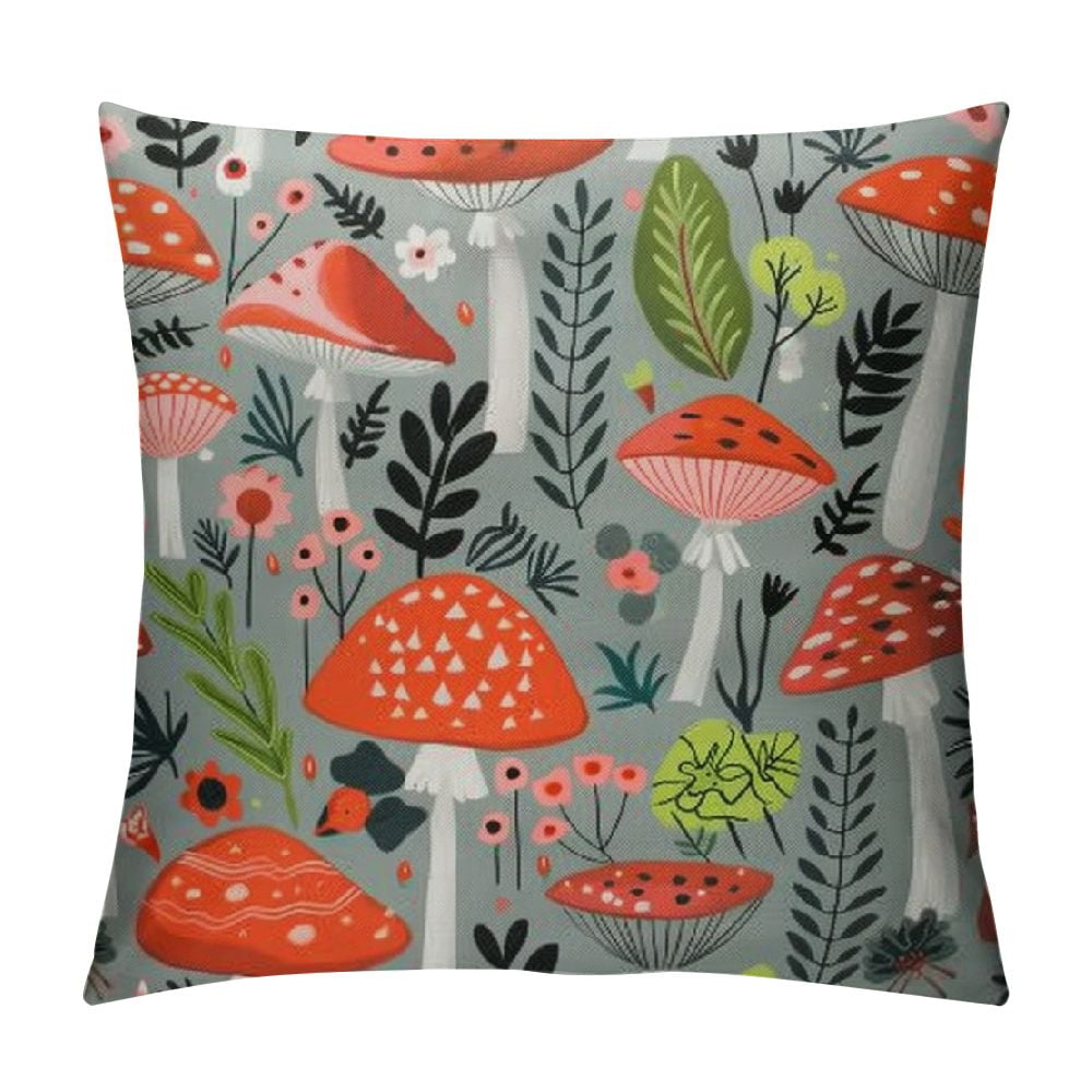 Onetech Mushroom Pillow Covers Decorative Couch Pillow Cases Square