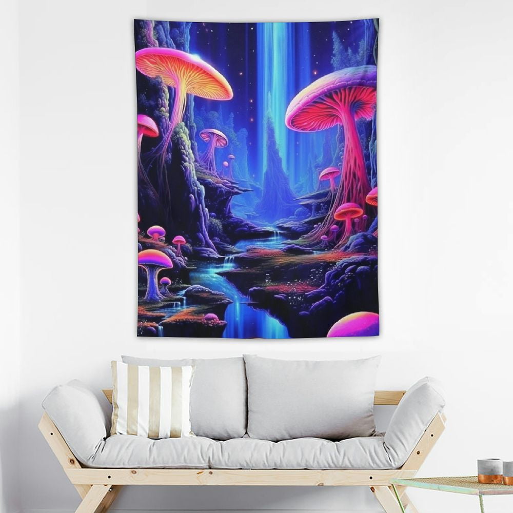ONETECH Mushroom Planet Tapestry, Black Fantastic Tapestry , UV ...