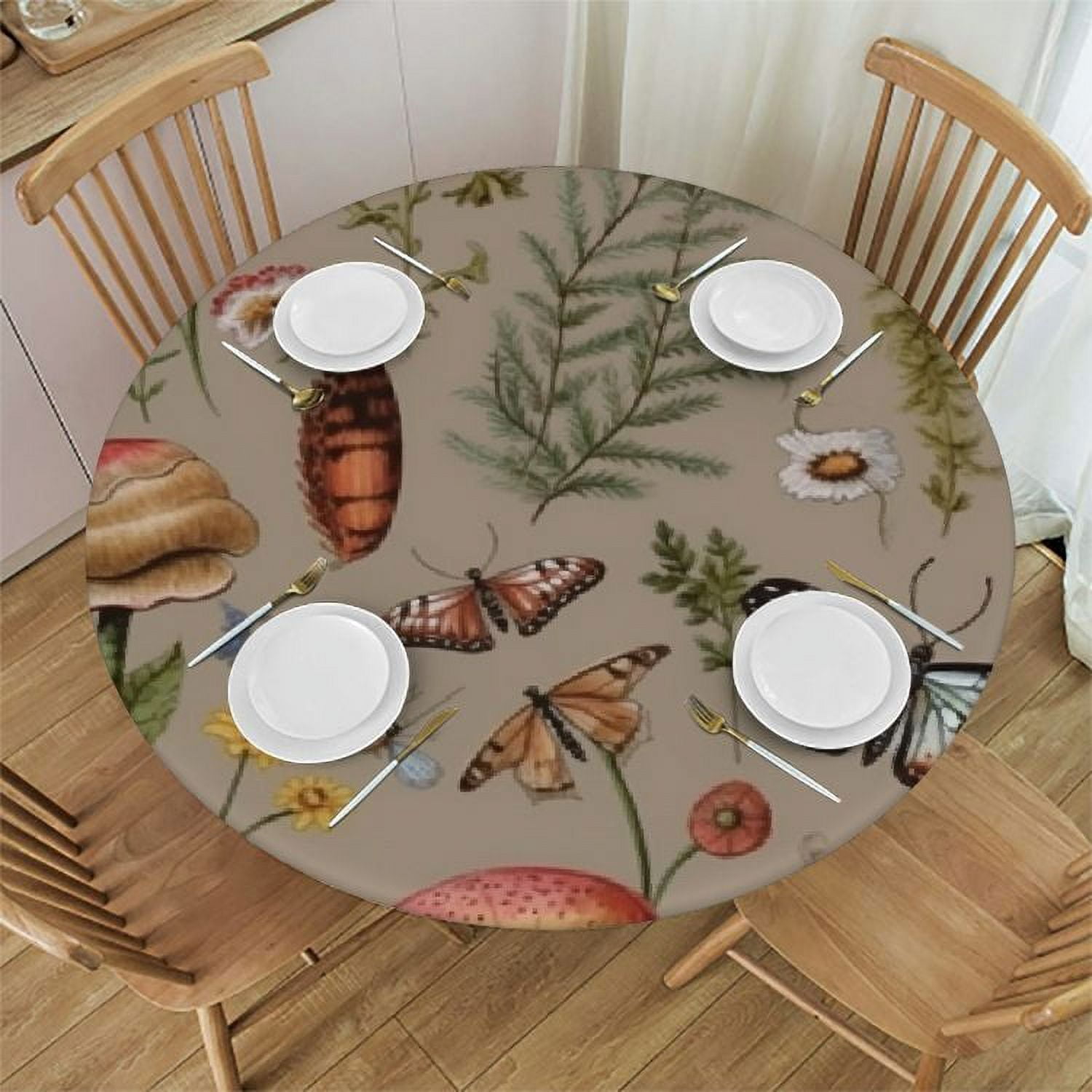 FUMJ Mushroom Plant Round Tablecloth with Elastic Edge Fitted Table ...