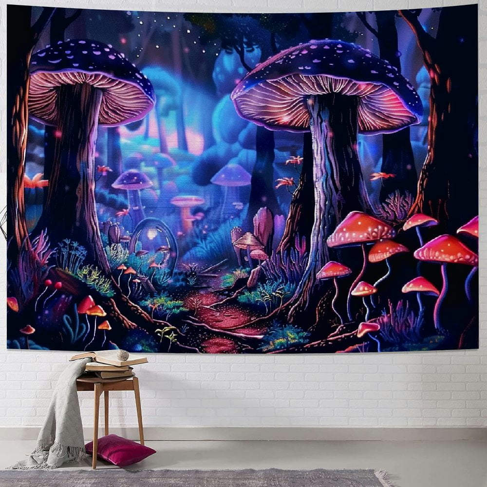 ONETECH Mushroom Tapestry Fantasy Neon Forest Tree Tapestry Galaxy ...