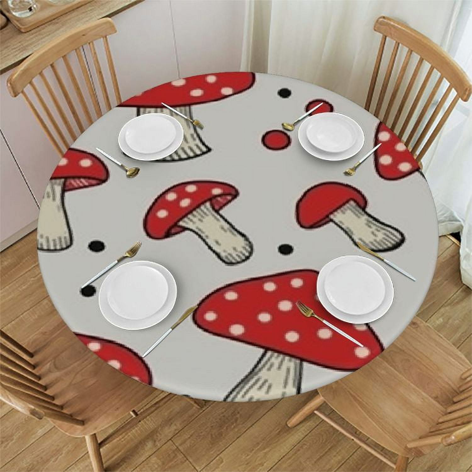 ONETECH Mushrooms Dots Round Tablecloth Stain and Resistant Table Cloth ...