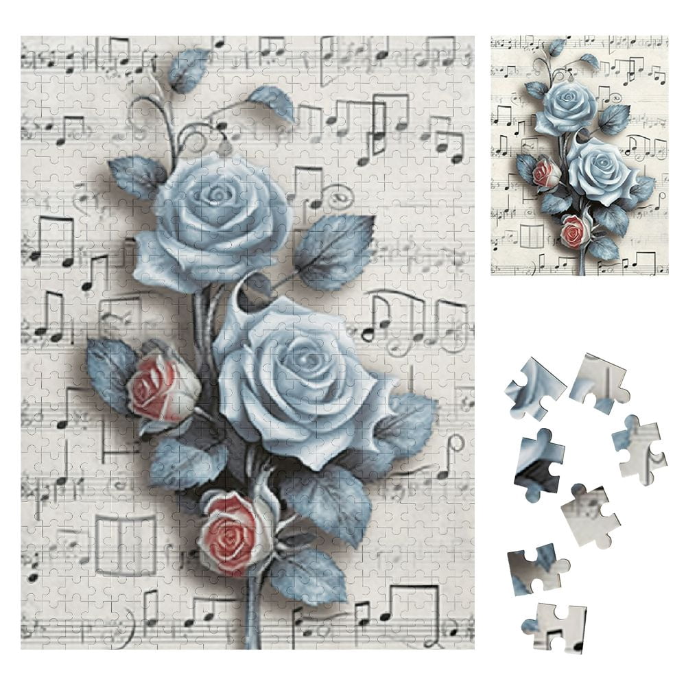ONETECH Music Note Roses Butterfly Wooden Jigsaw Puzzle Vertical Style ...