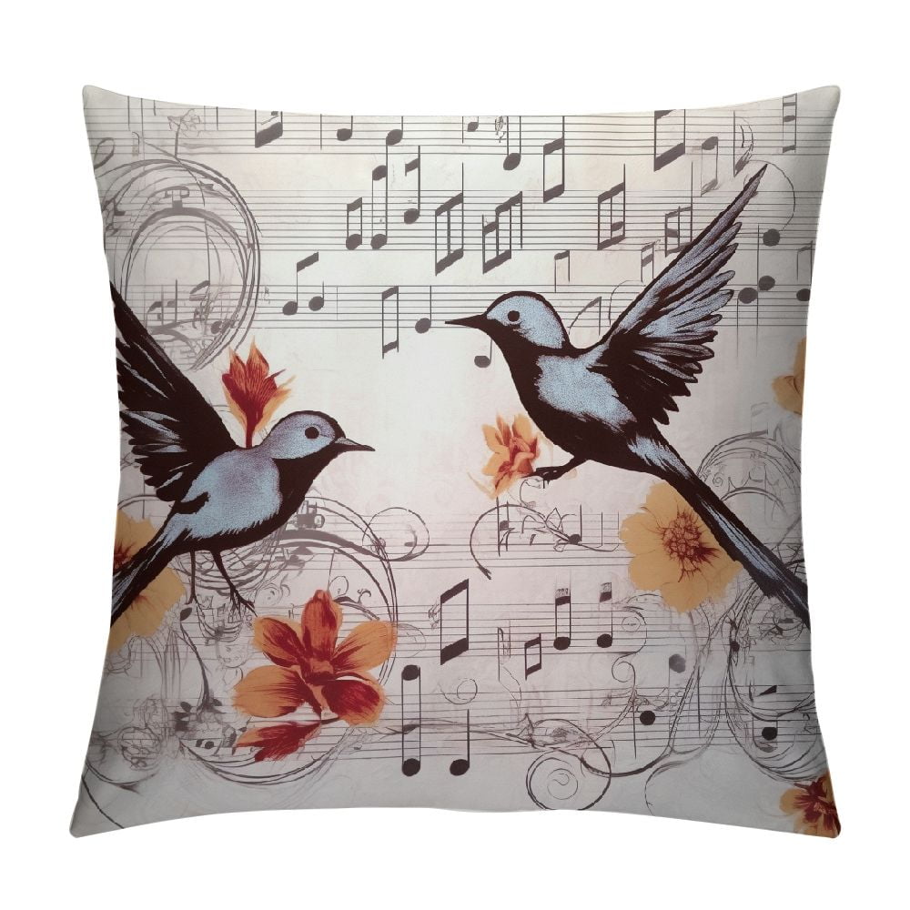 FUMJ Music Throw Pillow Cushion Cover, Floral Design with Treble Clef ...