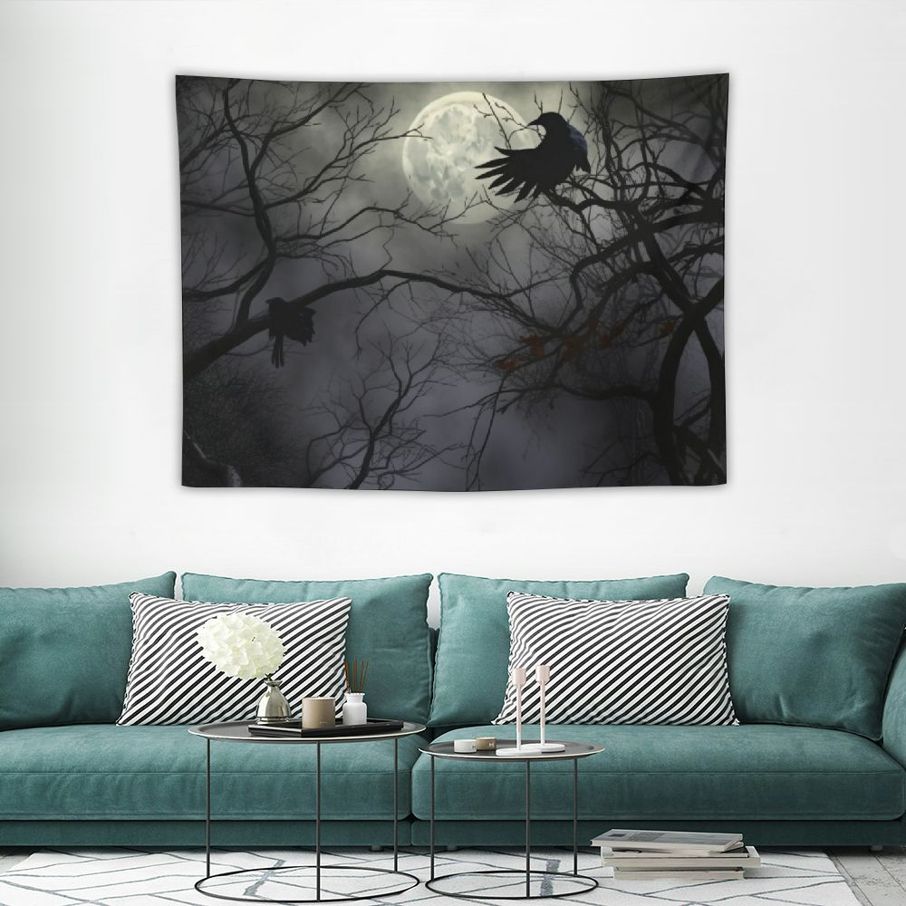 ONETECH Mystic Fog Forest Tapestry Gothic, Birds at Branches On Creepy ...
