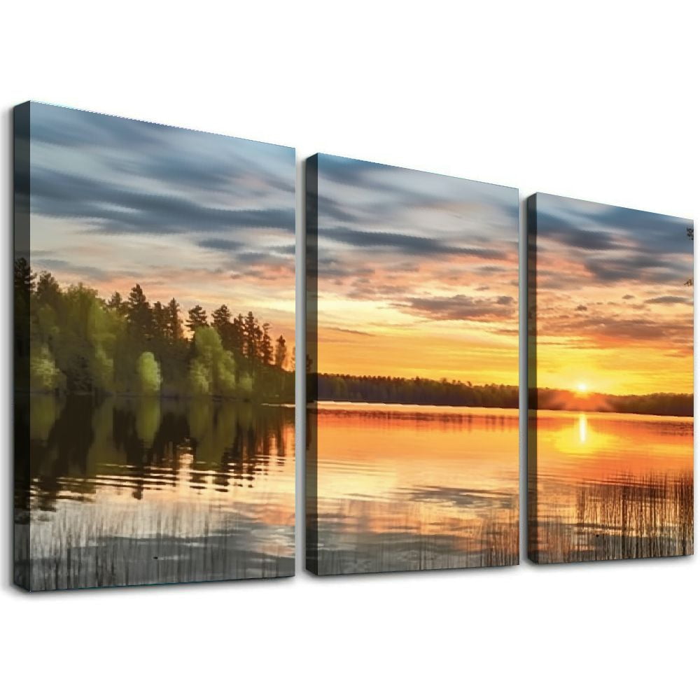 ONETECH Nature Landscape Canvas Wall Art: Lake Sunset Scene Picture ...