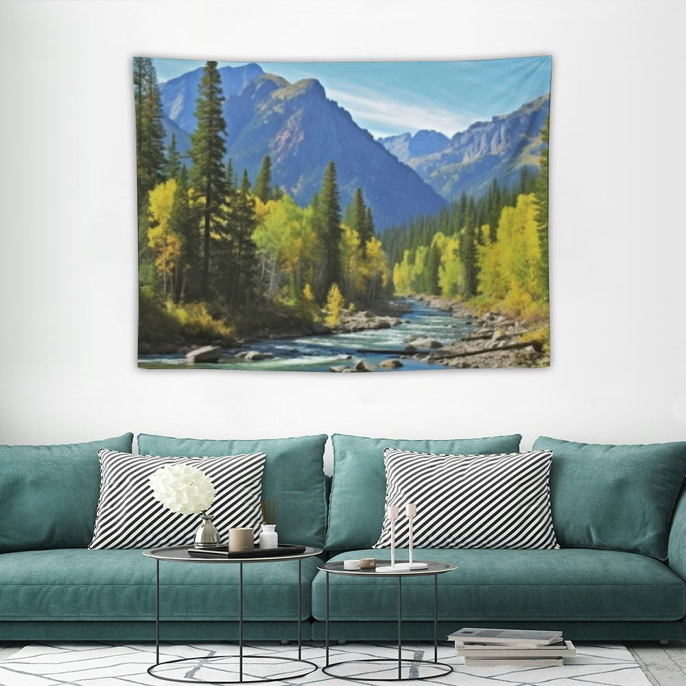 ONETECH Nature Mountain Forest Tapestry, Scenic Green Pine Tree ...