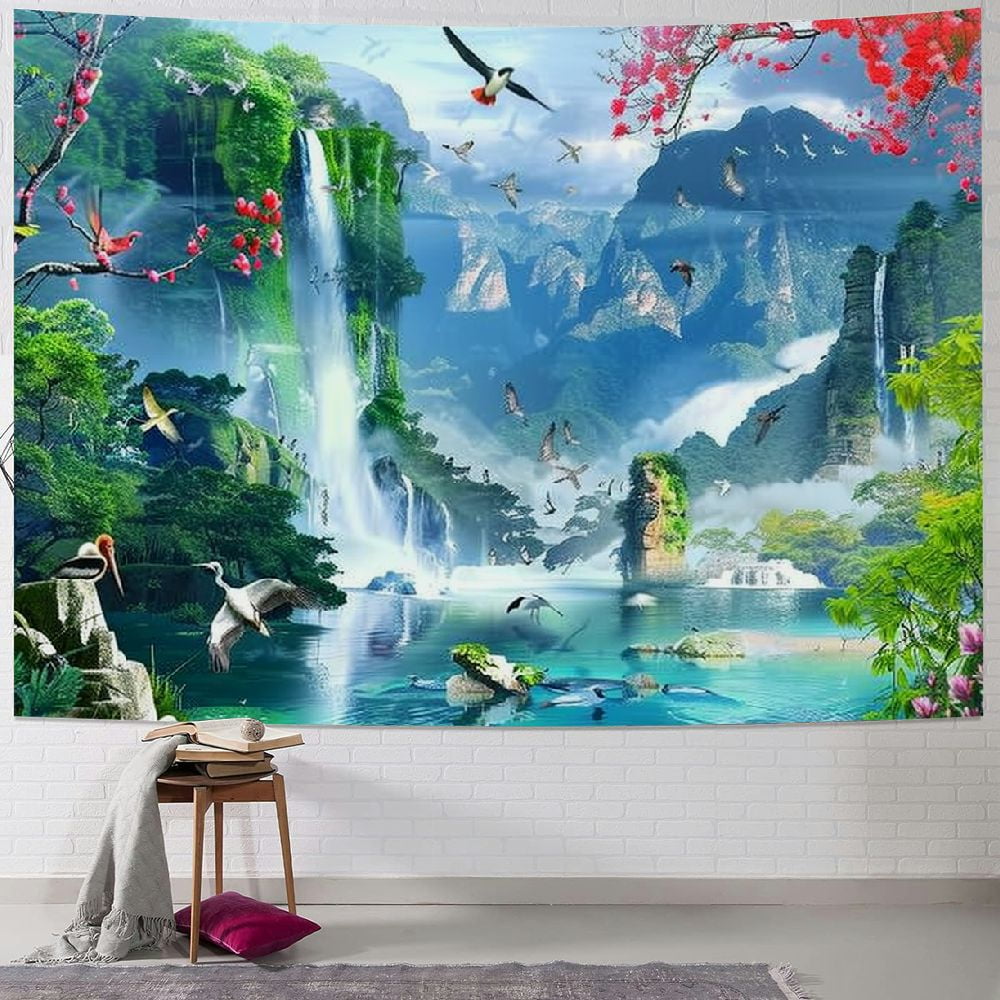 ONETECH Nature Tapestry Wall Hanging, Mountain Forest River Landscape ...