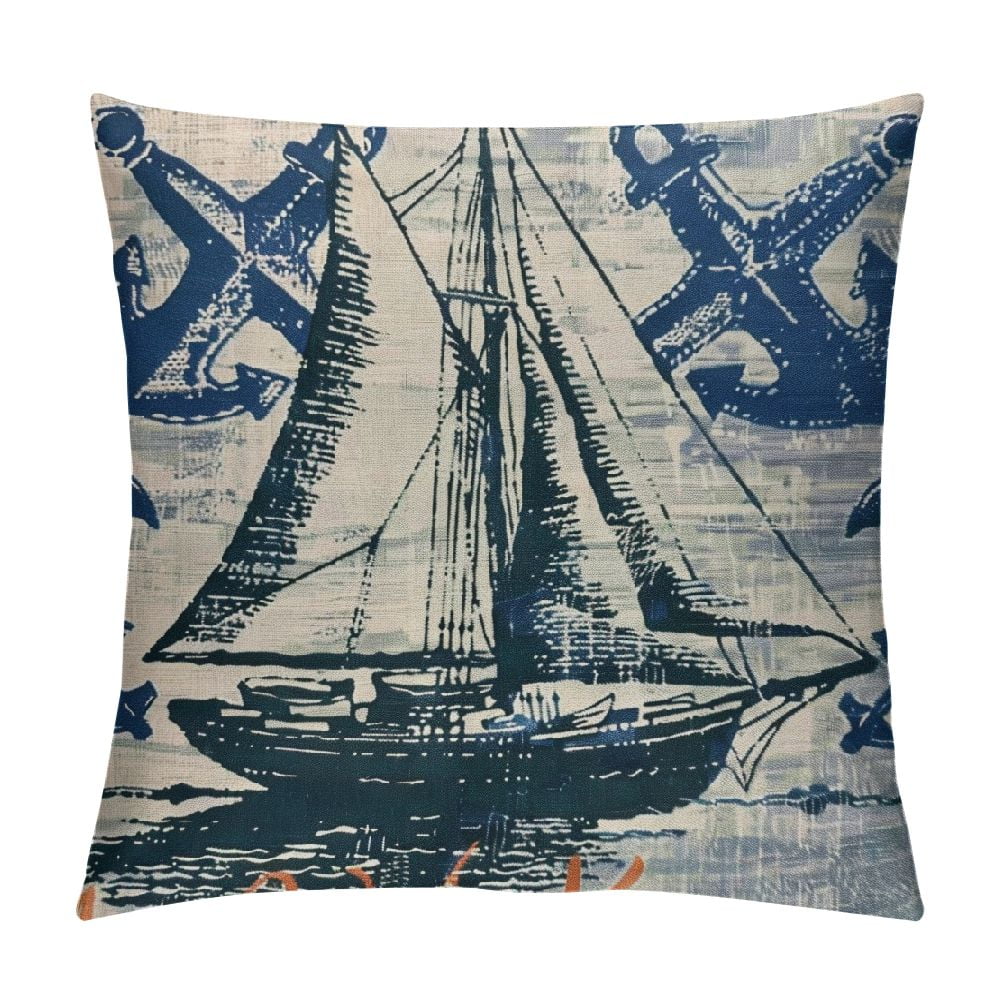 FUMJ Nautical Beach Decorative Throw Pillow Covers, Ship Cushion Cases ...