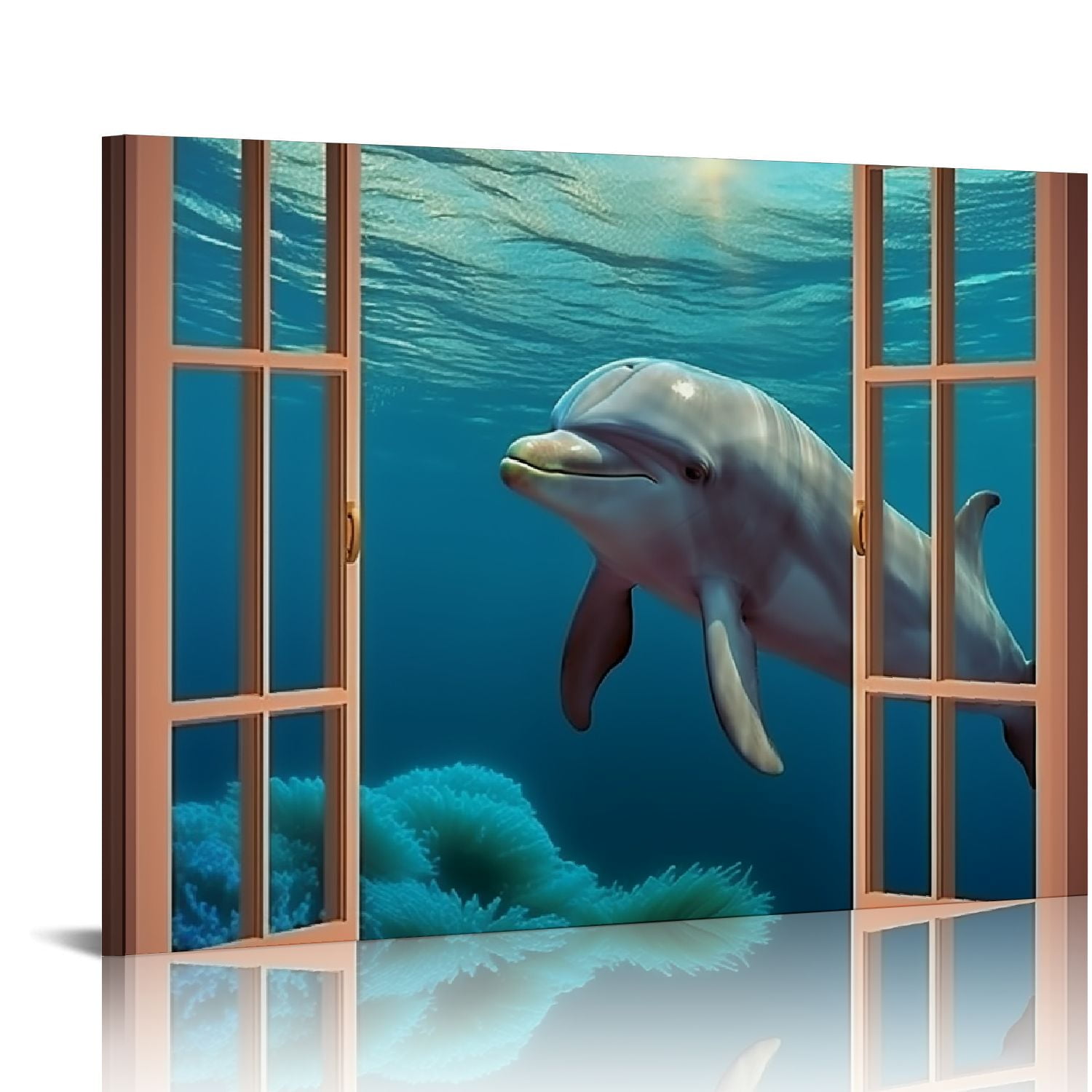 ONETECH Nautical Dolphin Bathroom Wall Art Coastal Ocean Theme Bathroom Pictures Wall Decor ...