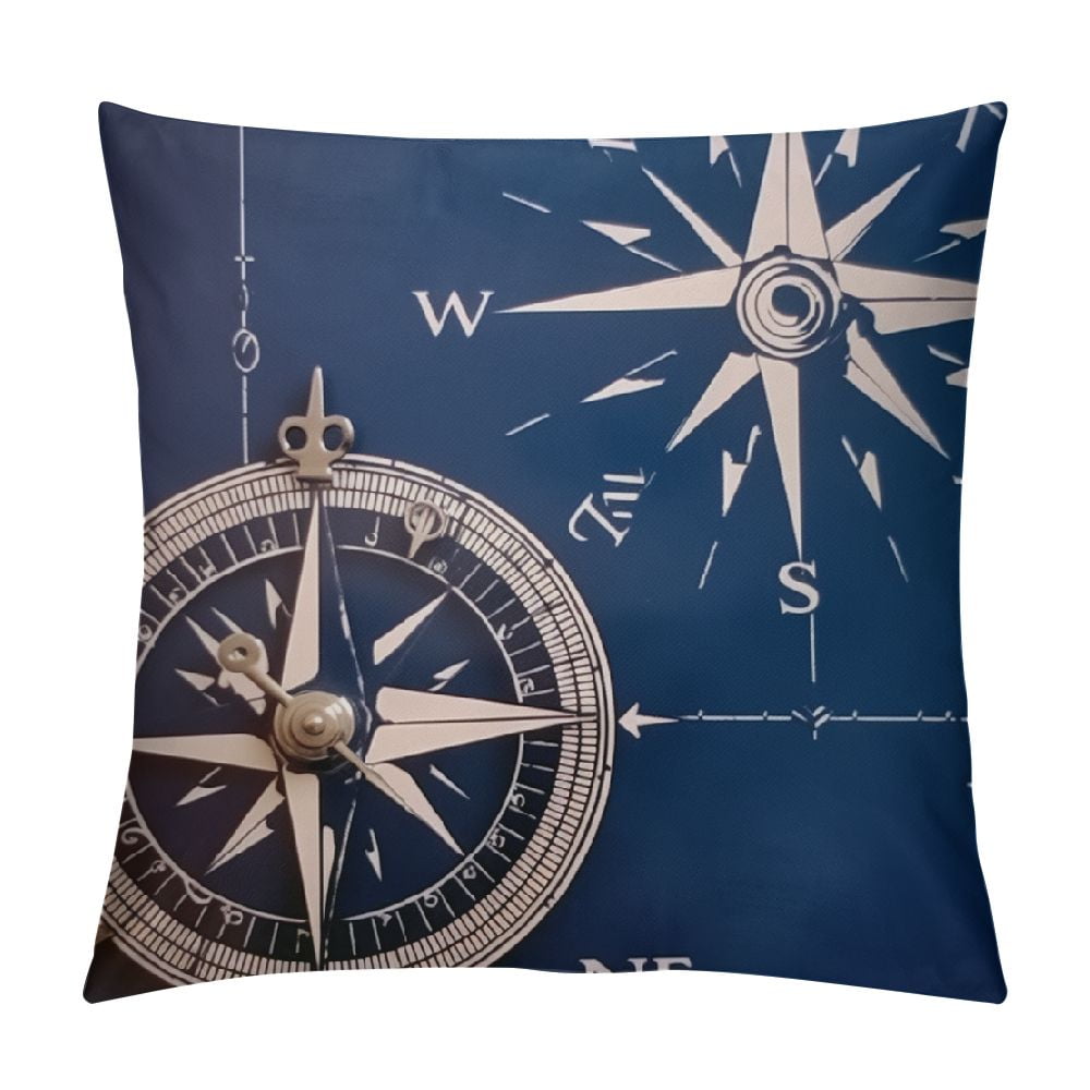 ONETECH Nautical Navy Blue Throw Pillow Covers Coastal Sailing Compass ...