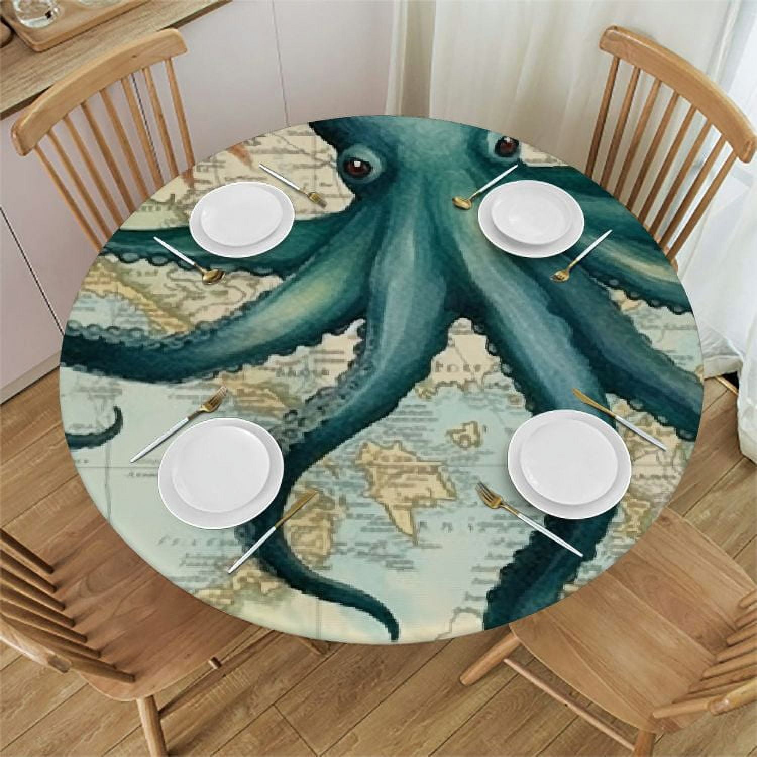 ONETECH Nautical Octopus Sea Turtles Beach Round Table Cover,Elastic ...