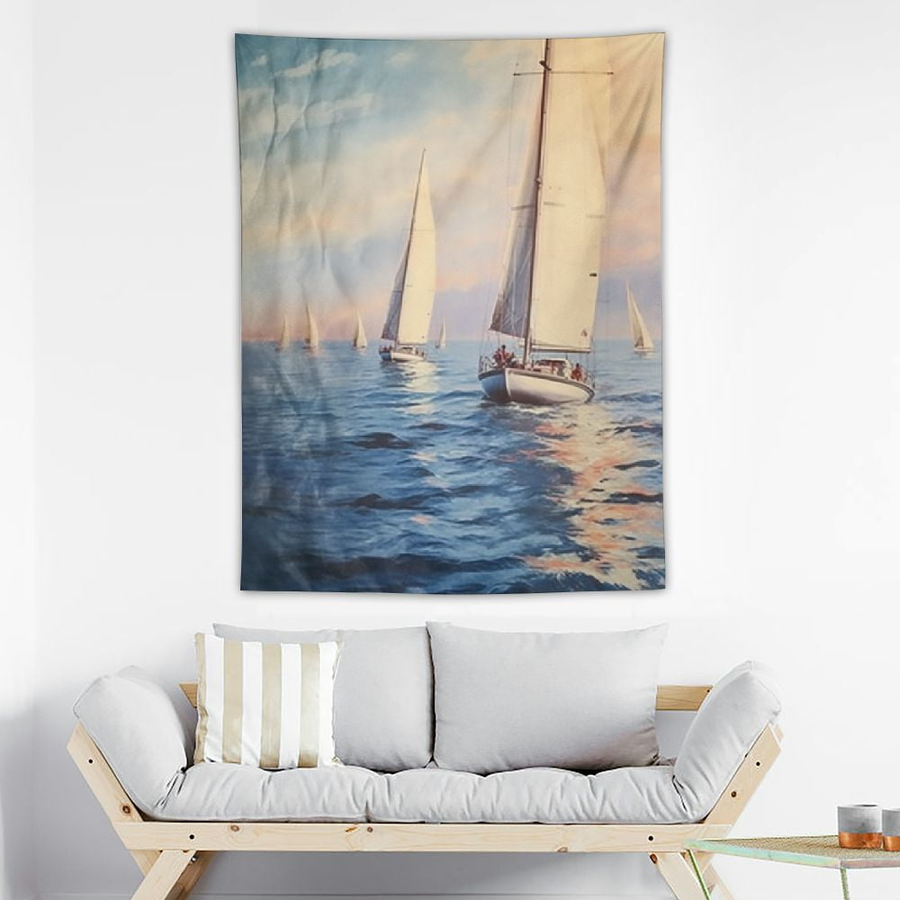 ONETECH Nautical Tapestry, Racing Sailboats in Mediterranean Sea ...