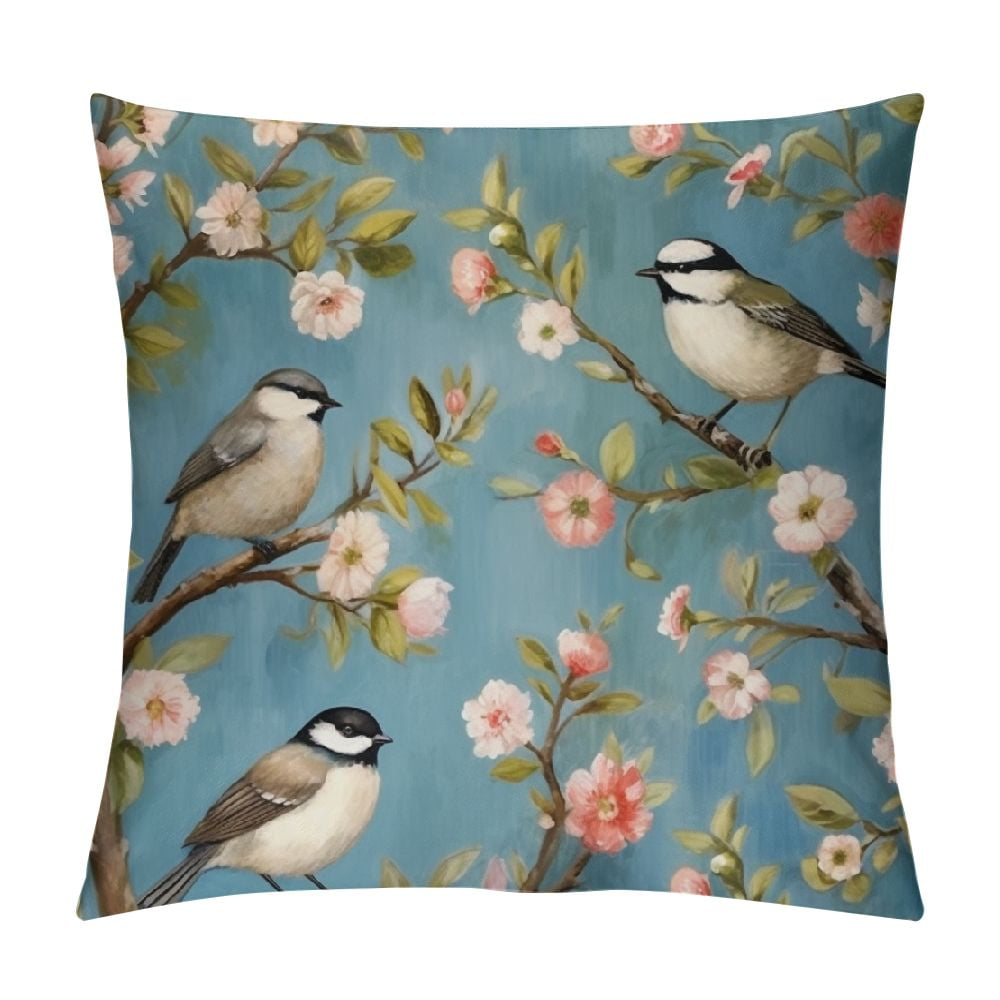 ONETECH Navy Blue Chinoiserie Pillow Cover Spring Summer Floral ...