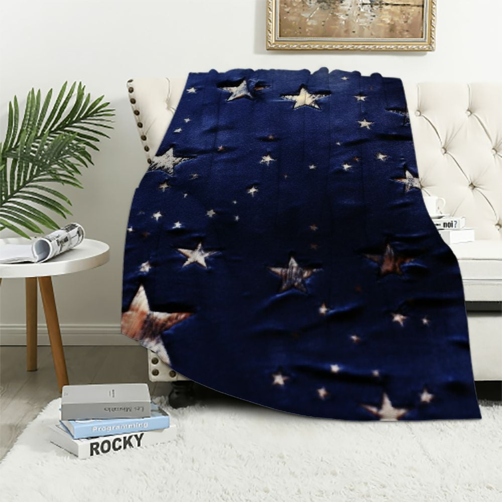 ONETECH Navy Blue Throw Blanket, Ultra Soft Thick Flannel Star Foil ...