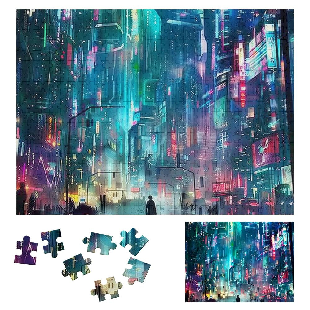 ONETECH Neon Lights Cyberpunk Art Wooden Puzzle Challenging Difficult ...