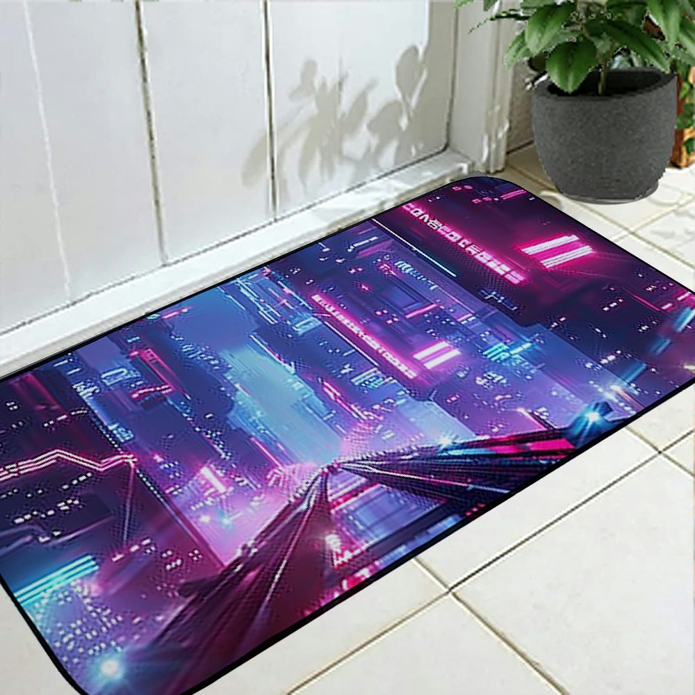 ONETECH Neon Lights Square Floor Mat Indoor Outdoor Felt Mat for Home ...