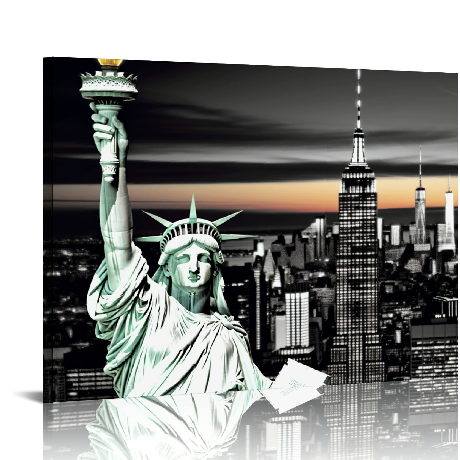 ONETECH New York City Canvas Art Black and White Brooklyn Bridge Statue ...