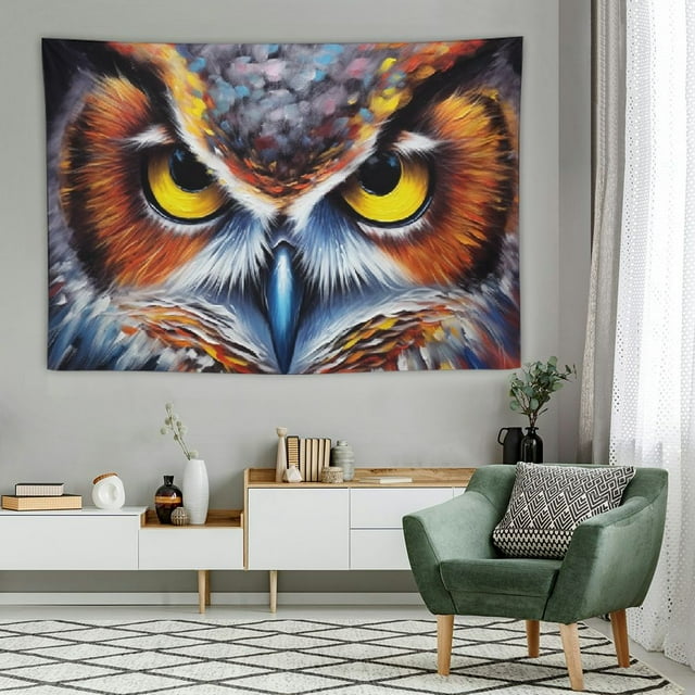 ONETECH Night Owl Tapestry,Animal Print Bird Watercolor Oil Painting ...