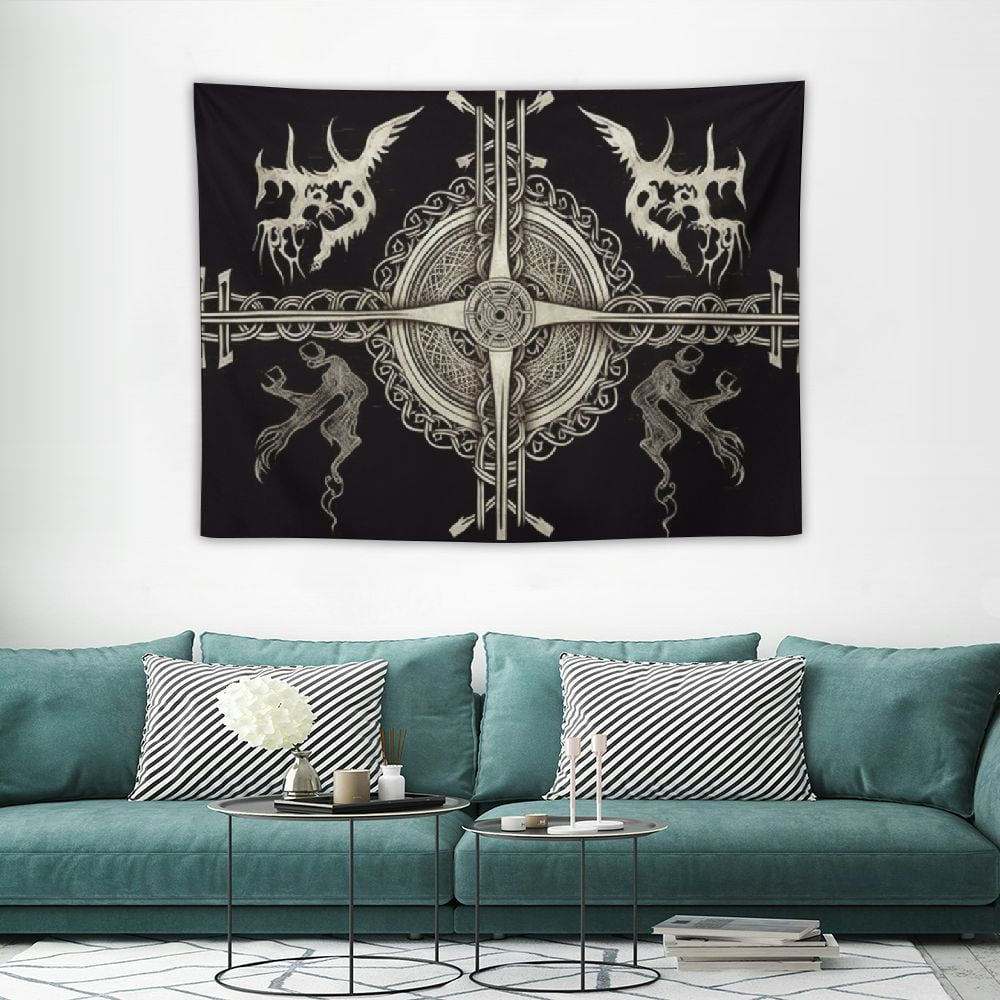 ONETECH Nordic Vikings Tapestry,Vegvsir Symbol Twins Dragons Celtic ...
