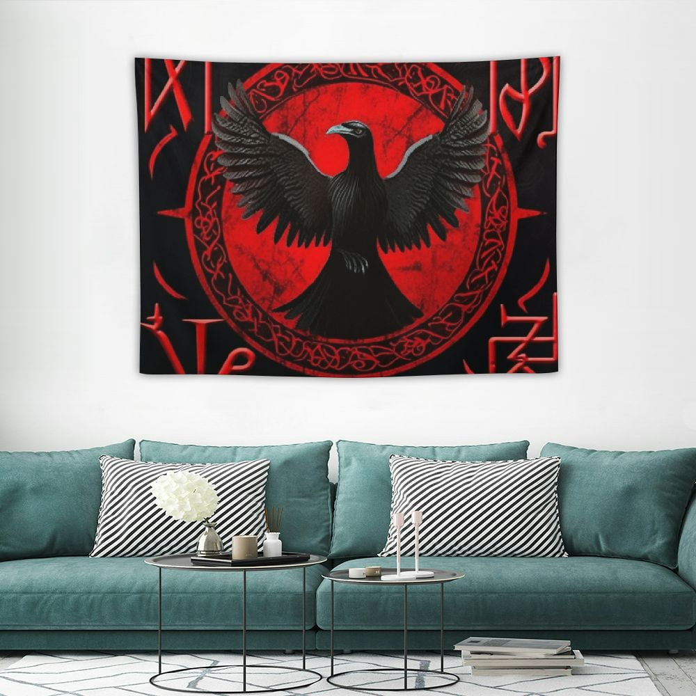 ONETECH Norse Viking Red Tapestry UV Reactive Raven Meditation Runes ...