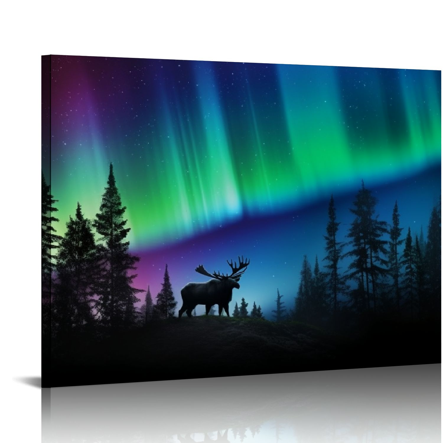 ONETECH Northern Lights Wall Art Nature Forest and Moose Landscape ...