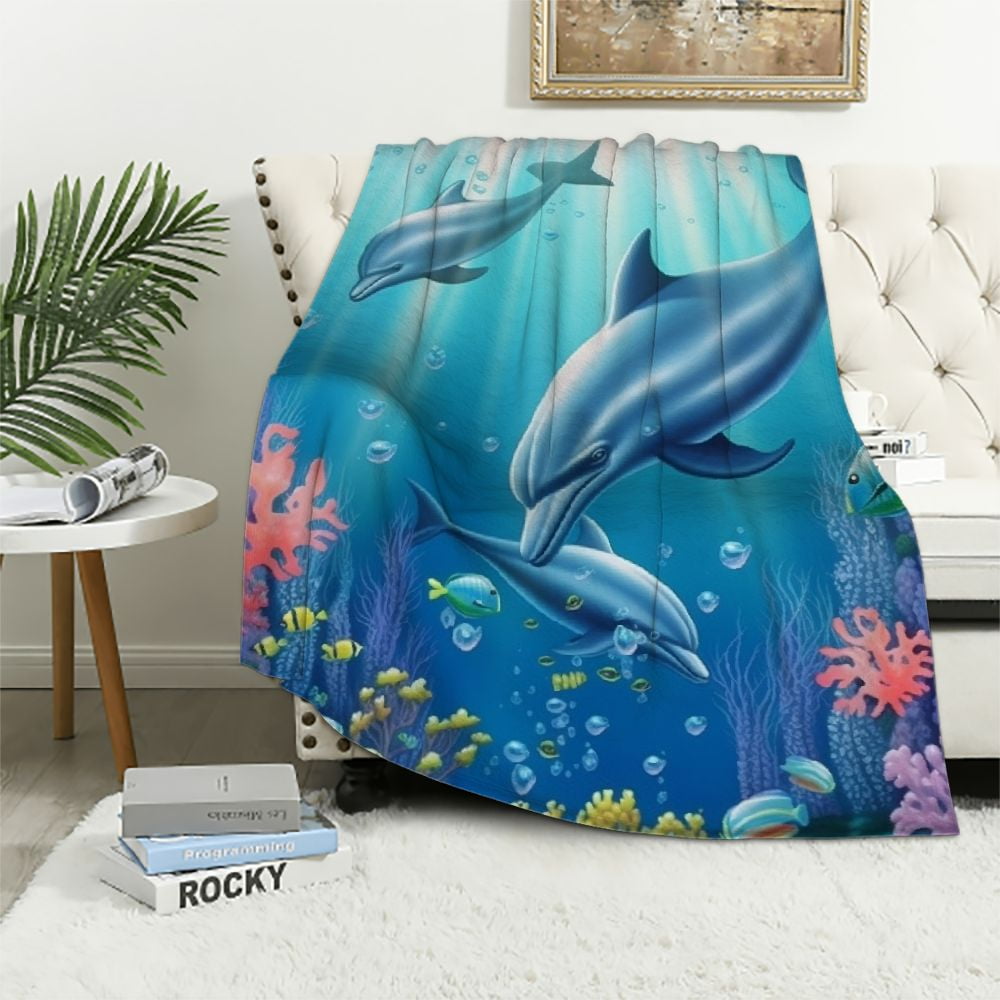 FUMJ Ocean Dolphin Fish Blanket Underwater World Colorful Sea Life ...