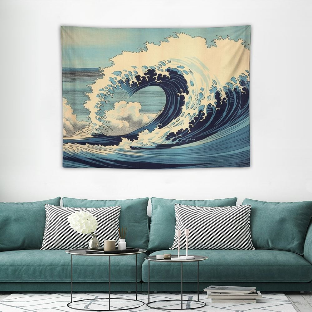 ONETECH Ocean Tapestry Wall Hanging Blue Watercolor Ocean Wave Wall Art ...