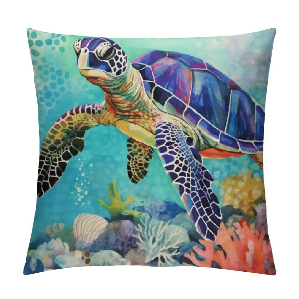 ONETECH Ocean Theme Nautical Decorative Pillow Covers, Sea Turtle ...