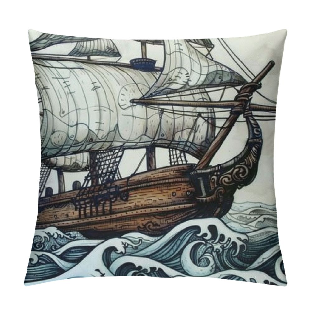 ONETECH Octopus with Ship Sail Old Boat in Ocean Waves Body Pillow ...