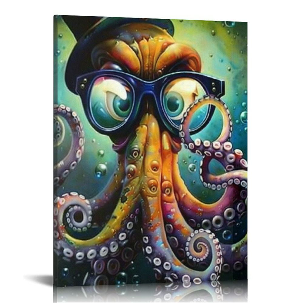 ONETECH Octopus With A Colorful Eyeglasses Canvas Wall Art Paintings ...