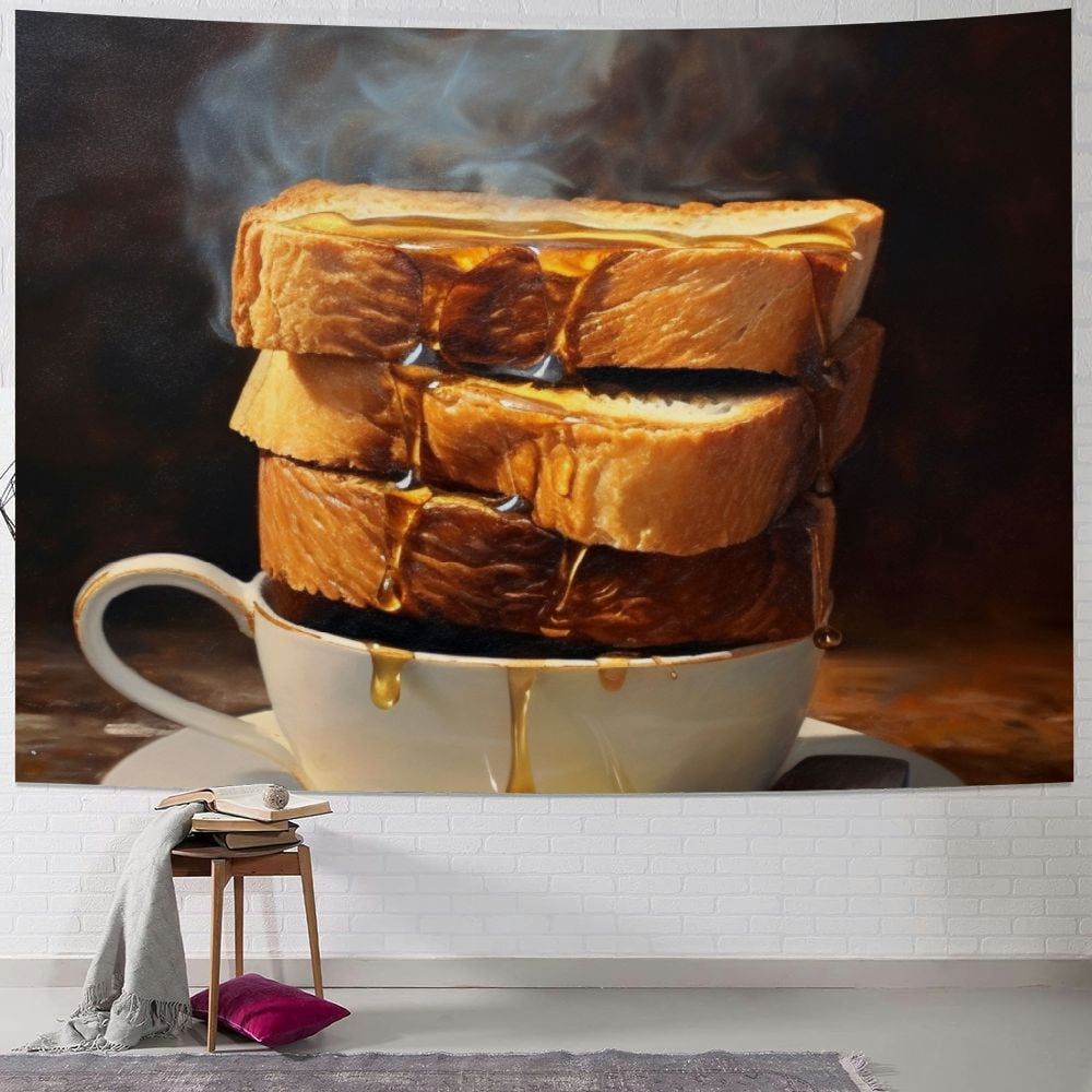 ONETECH Oil Painting Art of Bread and Coffee Tapestry Wall Hanging for ...