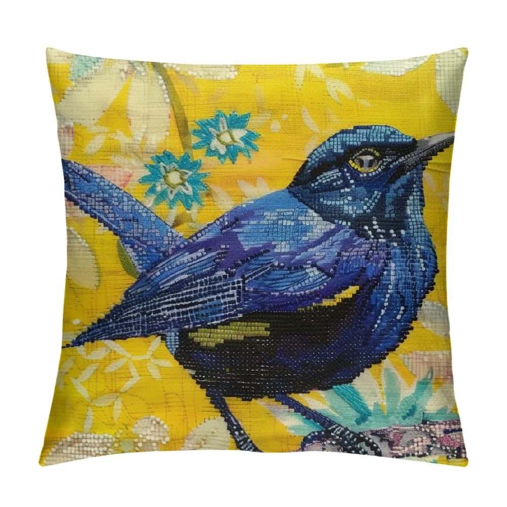 FUMJ Oil Painting Blue Robin Bird Throw Pillow Covers Yellow Background ...