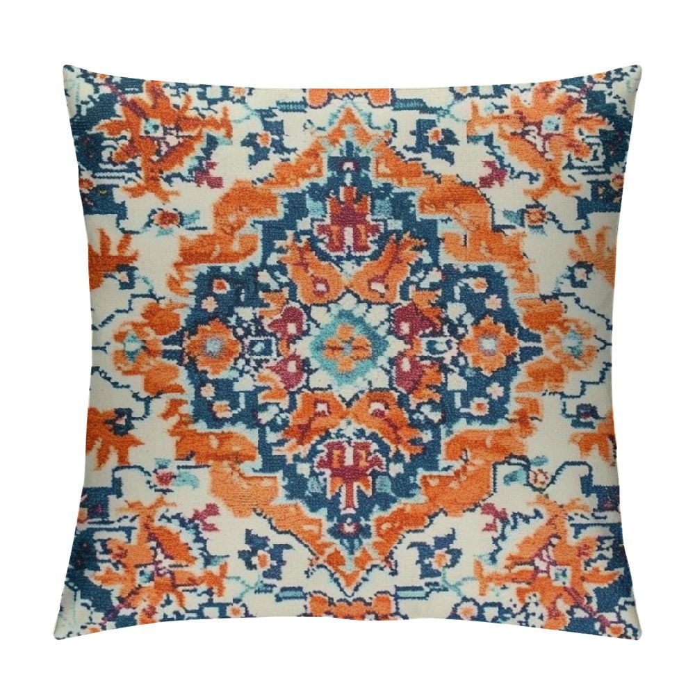 ONETECH Orange Blue Boho Pillow Covers Bohemian Carpet Vintage Ethnic ...