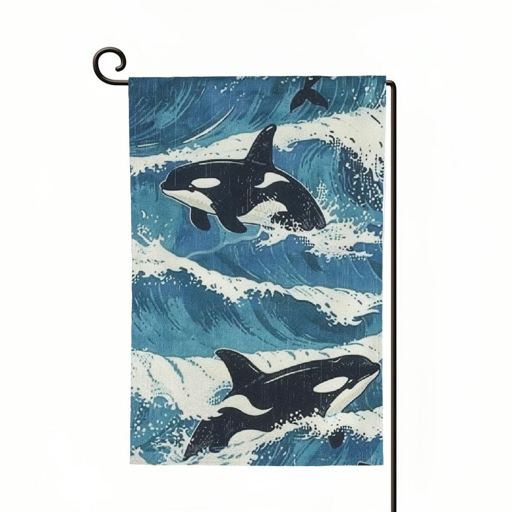 ONETECH Orca Waves Flag 12x18in Decorations Burlap Yard Flag White ...