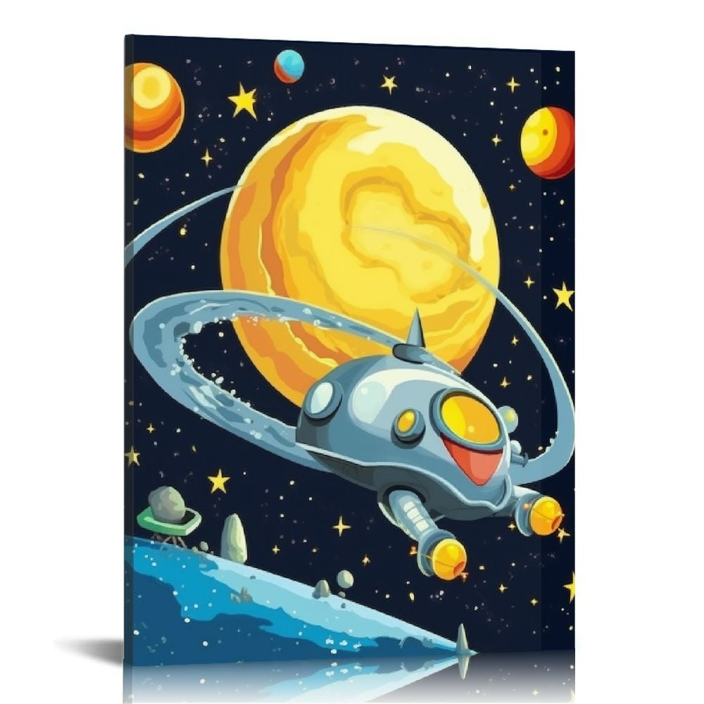 ONETECH Outer Space Dinosaur Room Decor,Solar System Stars Wall Canvas ...