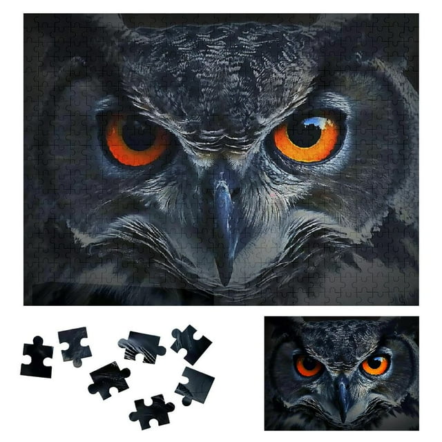 ONETECH Owl Glowing Eyes Wooden Jigsaw Puzzle Challenging Difficult ...