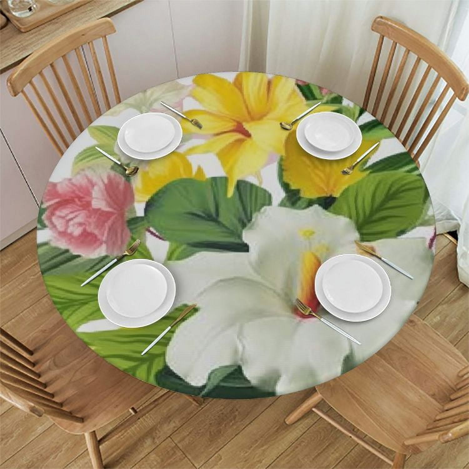 ONETECH Palm Leaves Flowers Round Tablecloth Vintage Tropical Bold Lily ...
