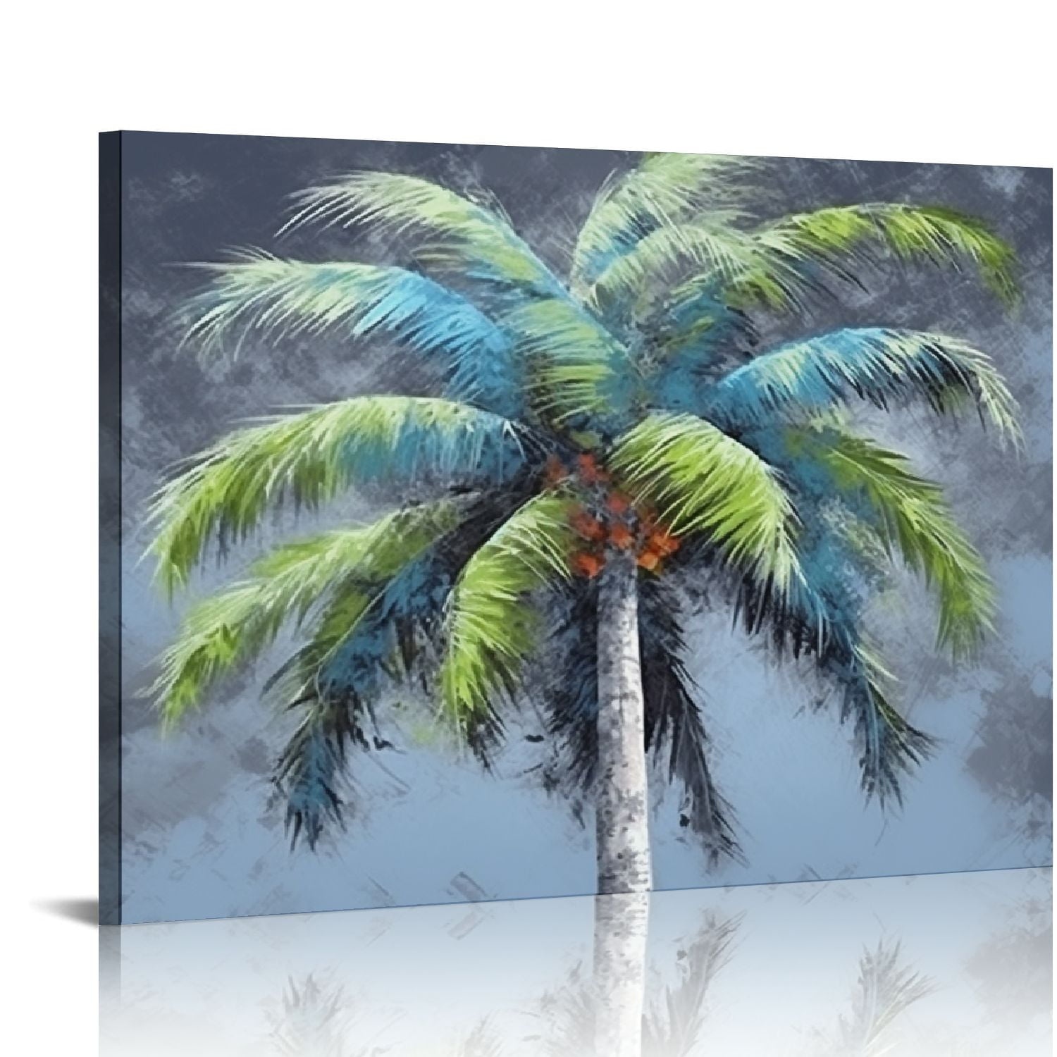 ONETECH Palm Tree Canvas Picture Teal and Golden Tropical Tree Leaves ...