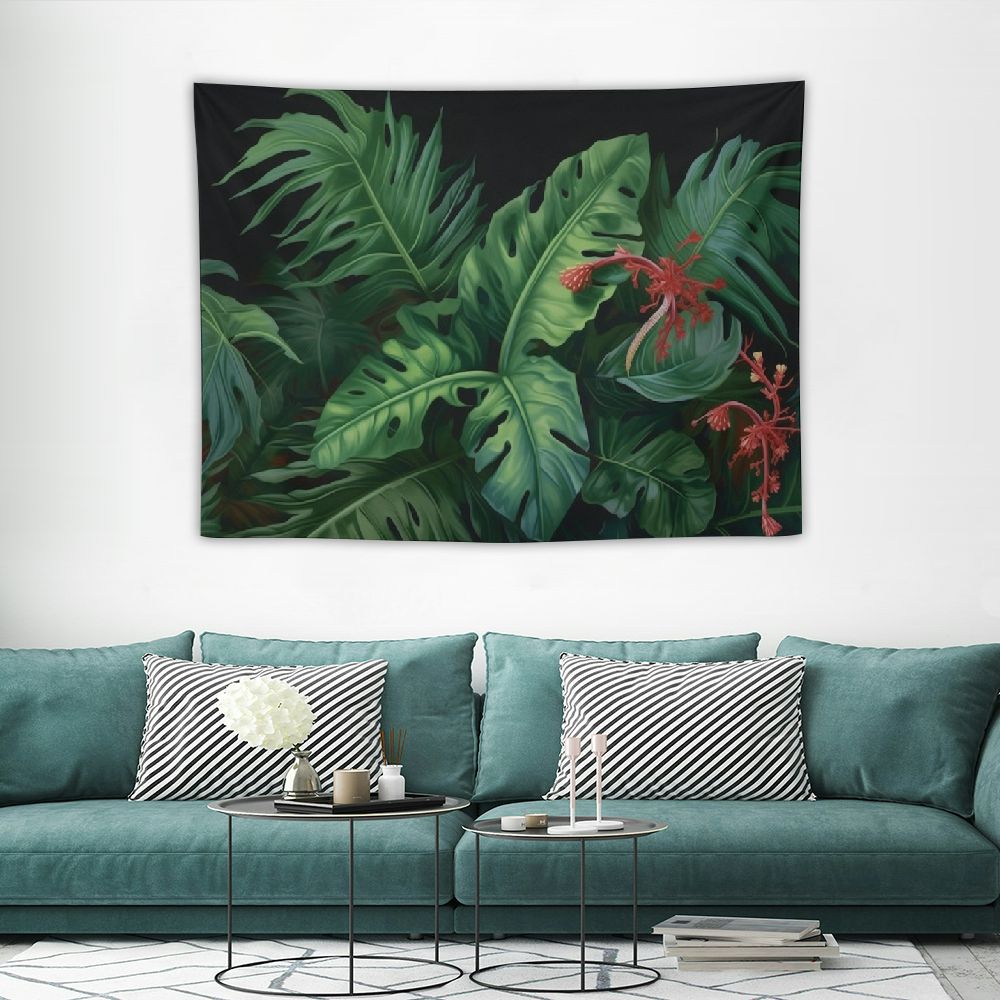 ONETECH Palm Tree Leaf Tapestry Tropical Jungle Green Plant Monstera ...