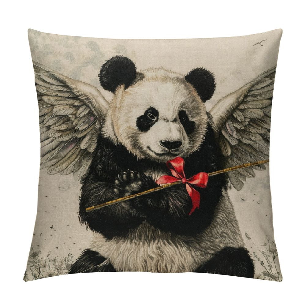 ONETECH Panda Pillow Cover,Decorative Throw Pillow with Wings and Bow ...