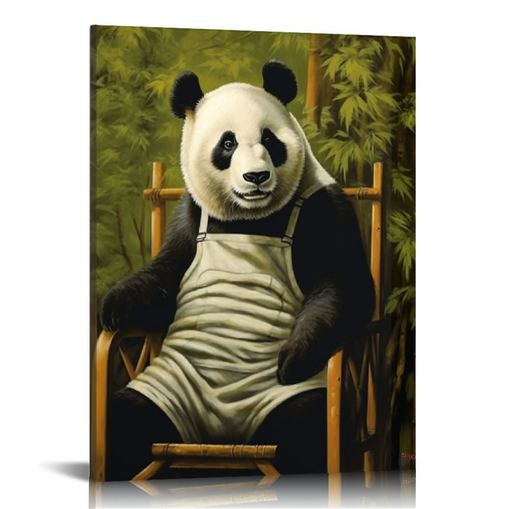 ONETECH Panda Wall Art Canvas Print Cartoon Panda Picture With Black ...