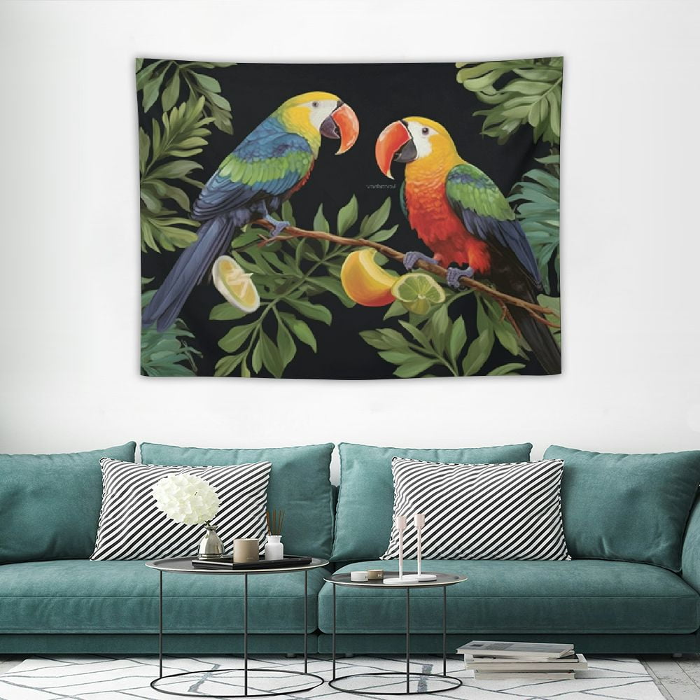 FUMJ Parrot Tapestries Large Watercolor Tropical Birds and Plants Green ...