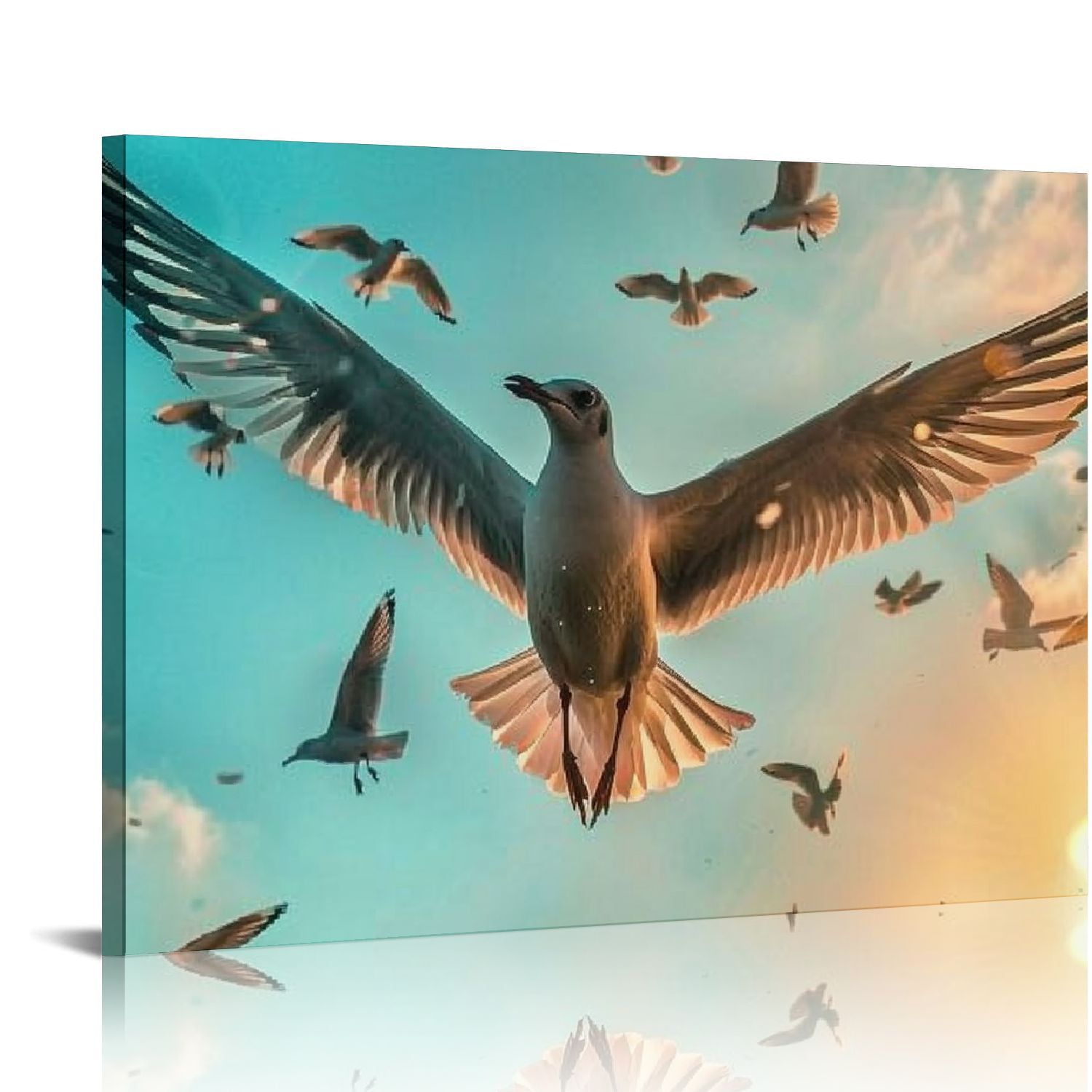 ONETECH Pastel Sky Seagull Print, Coastal Decor Poster, Seabird Photography, Nautical Bird ...