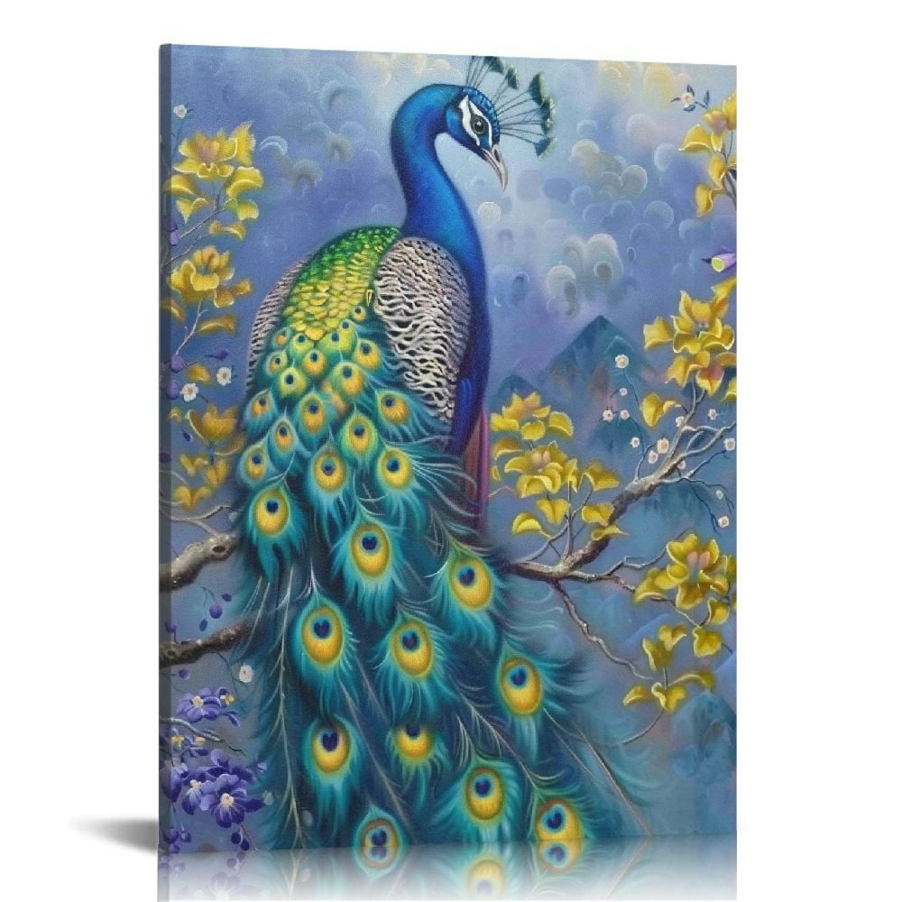 ONETECH Peacock Canvas Wall Art Peacock Picture Wall Decor Purple ...