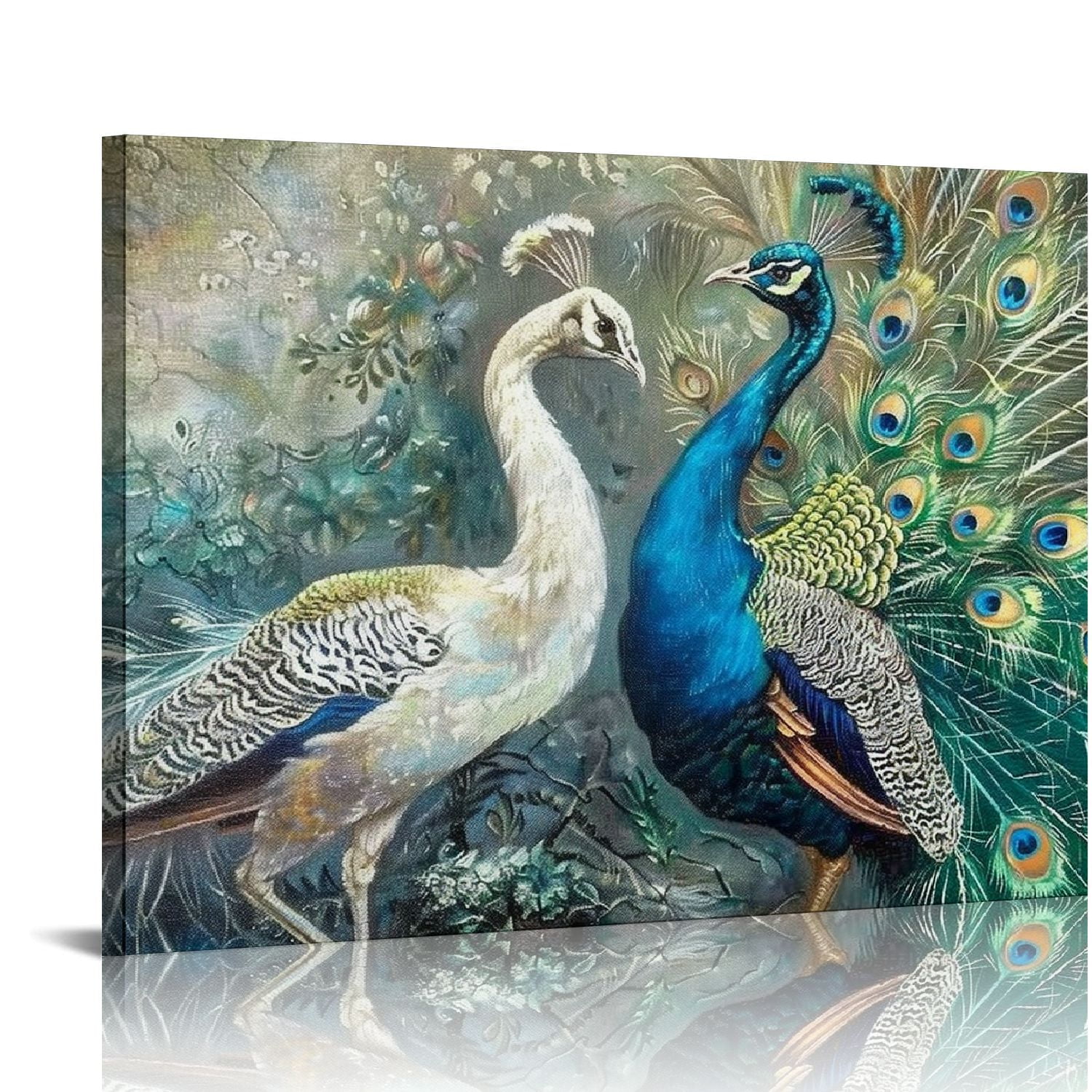 ONETECH Peacock Canvas Wall Art Vintage Blue and White Peacock Feather ...