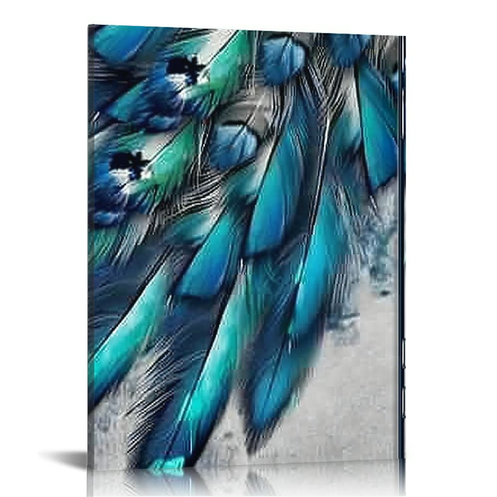 ONETECH Peacock Feather Wall Decor Retro Blue Green Wall Art Feather ...