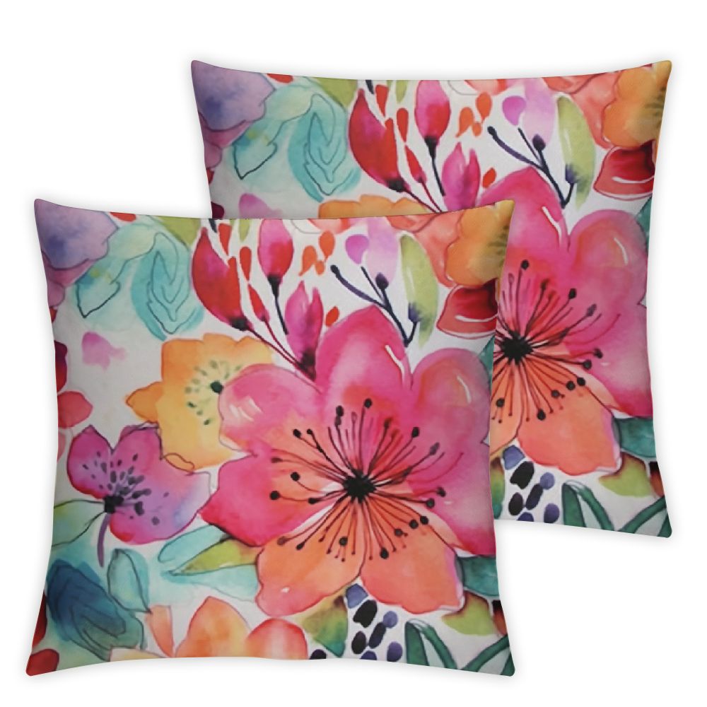 FUMJ Peony Flower Throw Pillow Covers Set of 2 Watercolor Floral Pink ...