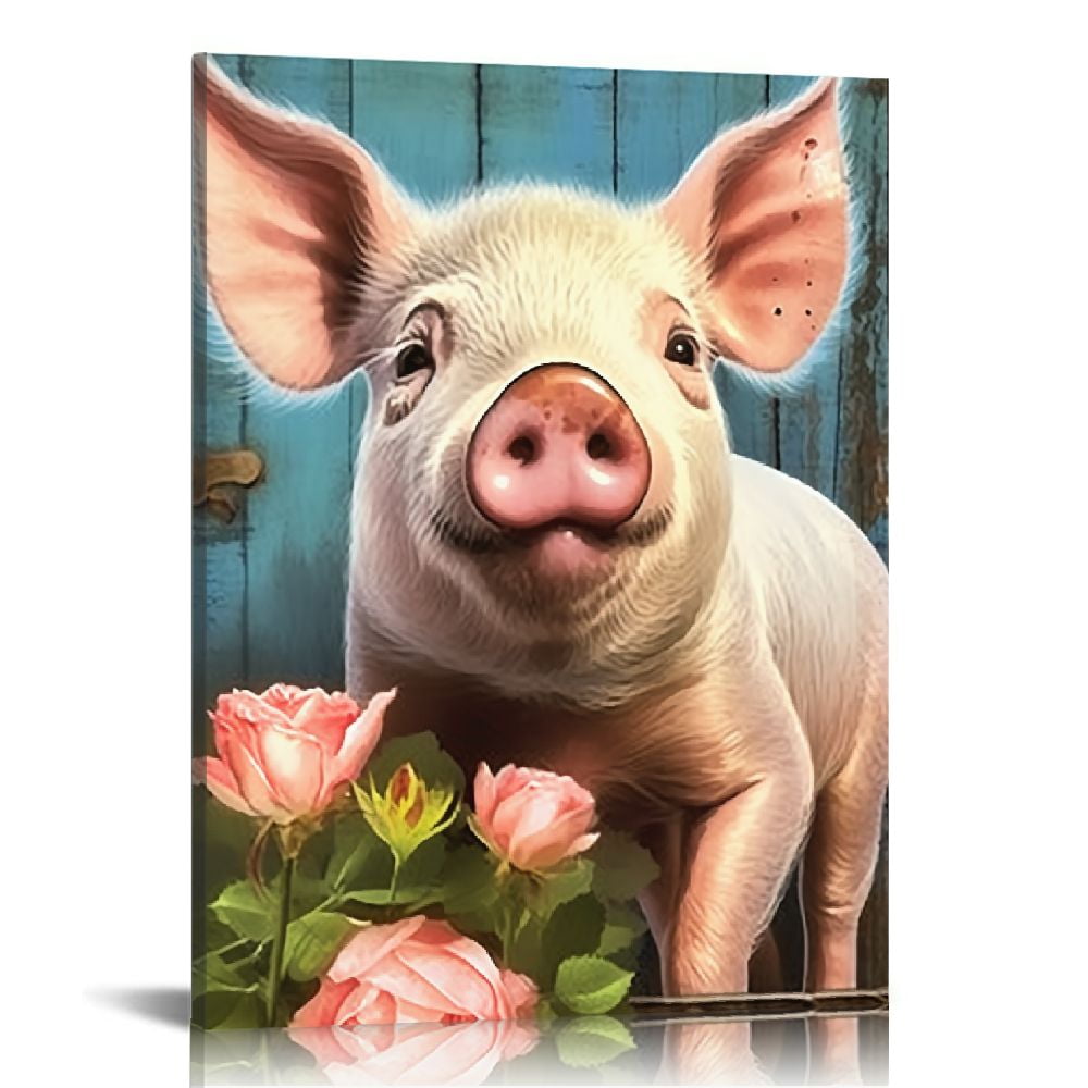 ONETECH Pig Wall Art Rustic Pig Daisy Wall Decor Motivational Farmhouse ...